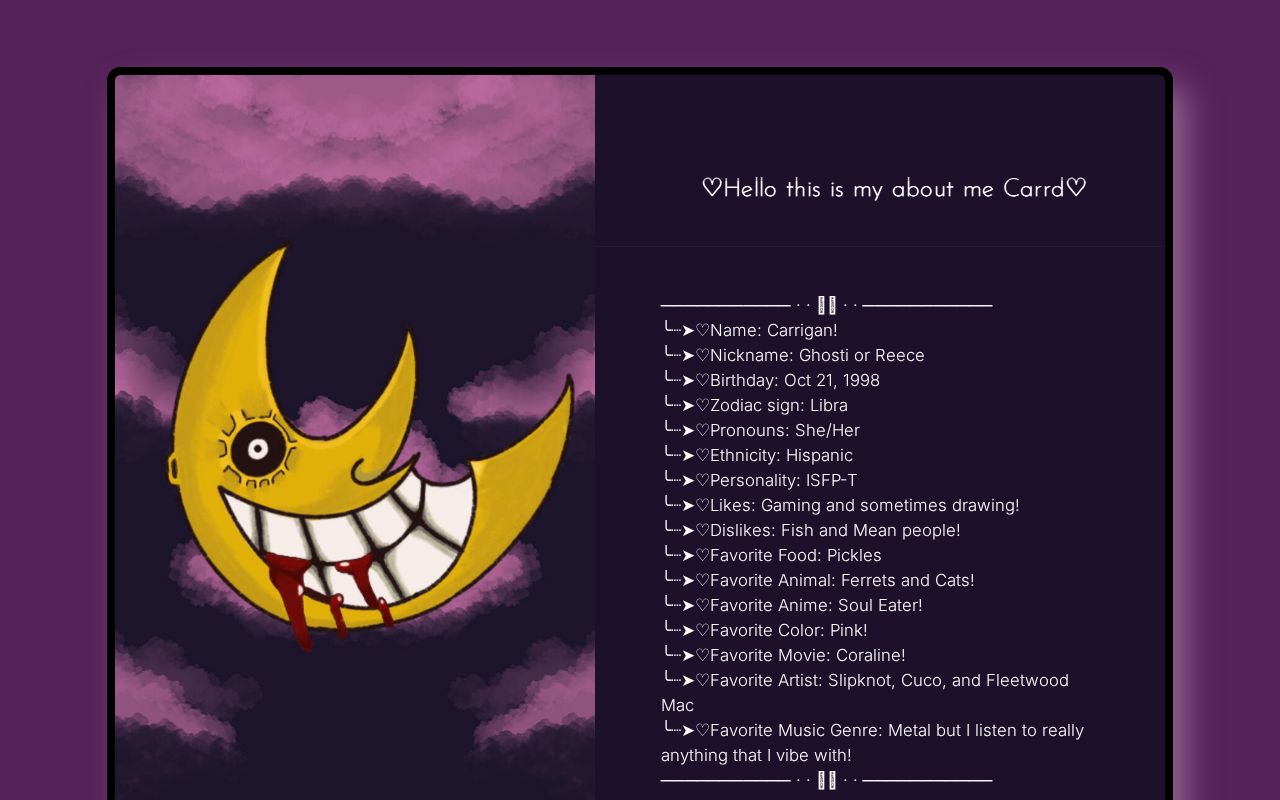 Ghosti's About me carrd!